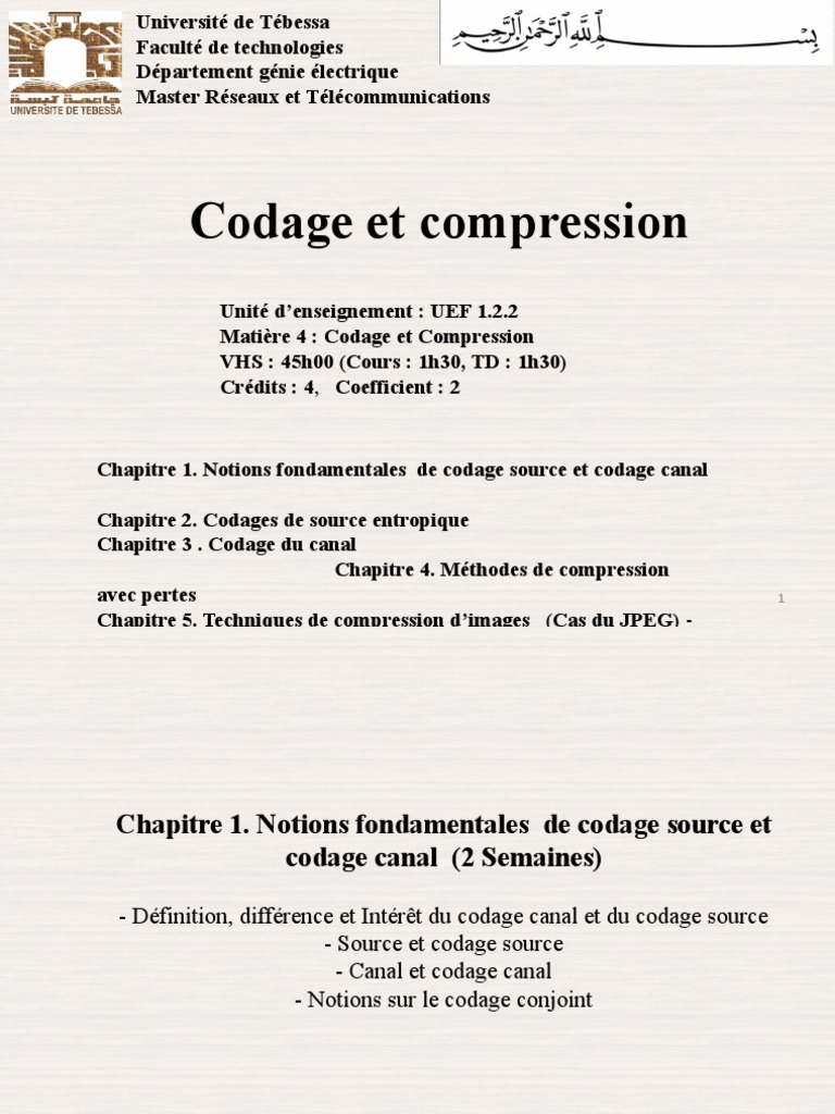 Codage Et Compression | PDF | Compression de données | Détection et correction des erreurs