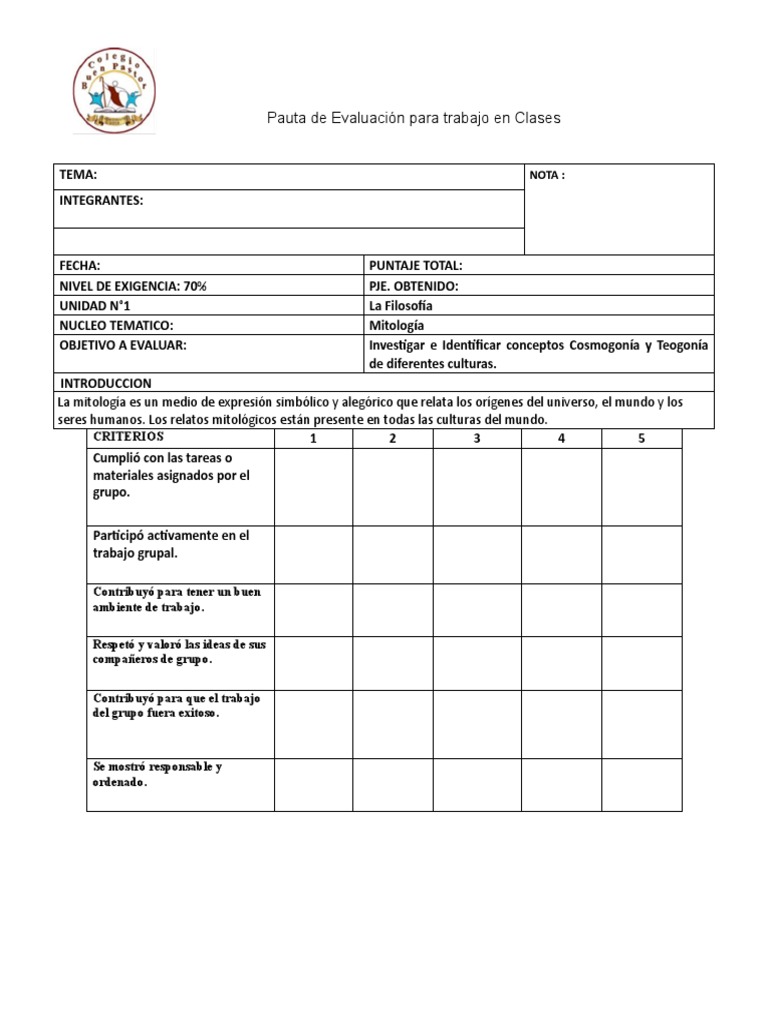 Pauta de Evaluación para Trabajo en Clases FILOSOFIA | PDF