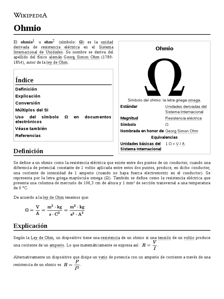 Ohmio | PDF | Sistema Internacional de Unidades | Resistencia Eléctrica ...