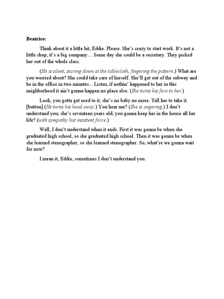 Beatrice Monologue From A View From A Bridge | PDF