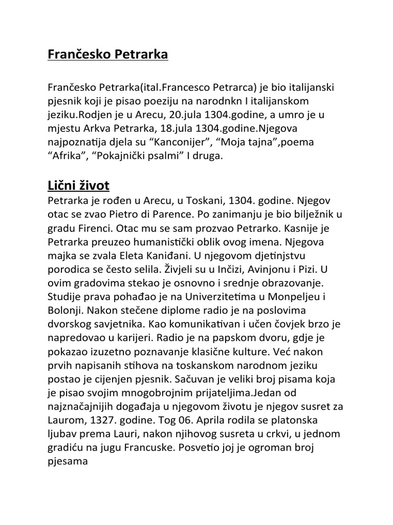 Biografija Francesko Petrarka | PDF