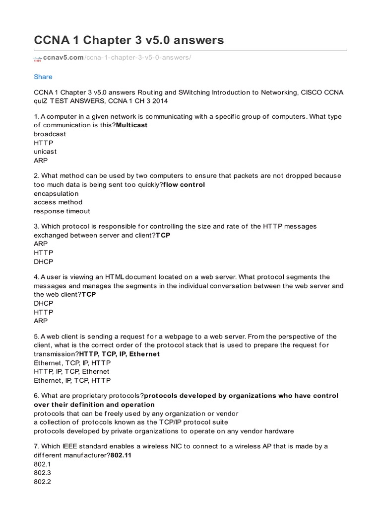ccna 1 Chapter 3 v5 0 Answers | PDF | Computer Network | Osi Model