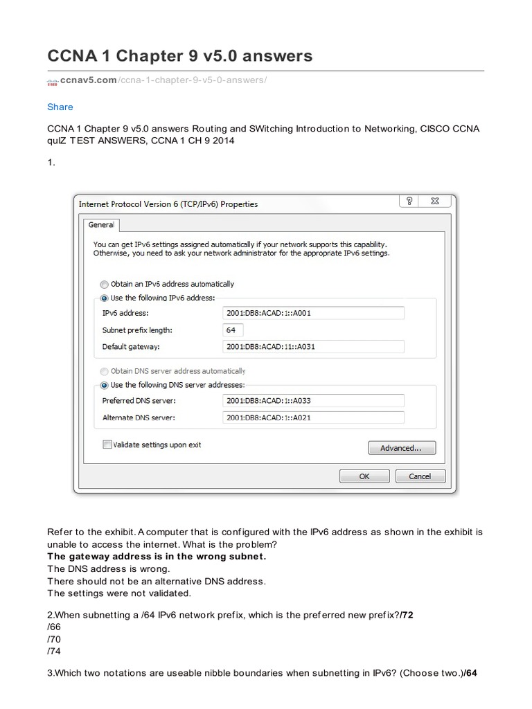 ccna 1 Chapter 9 v5 0 Answers | PDF | Ip Address | Computer Network