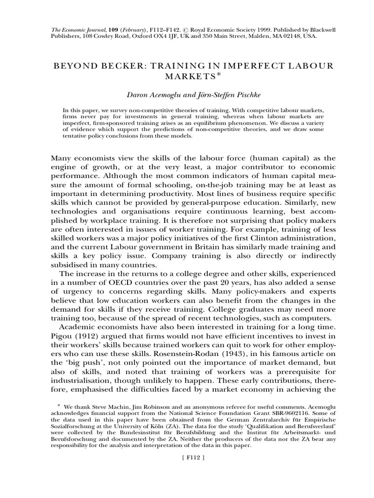 Beyond Becker Training in Imperfects Market Labour | PDF | Labour ...