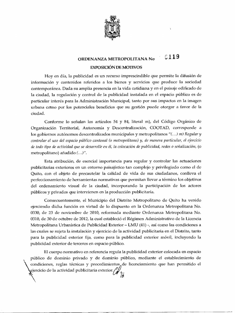 ORDM - 119 Licencia Metropolitana Urbanística de Publicidad - Ord. Sustitutiva ORDM - 308 | PDF