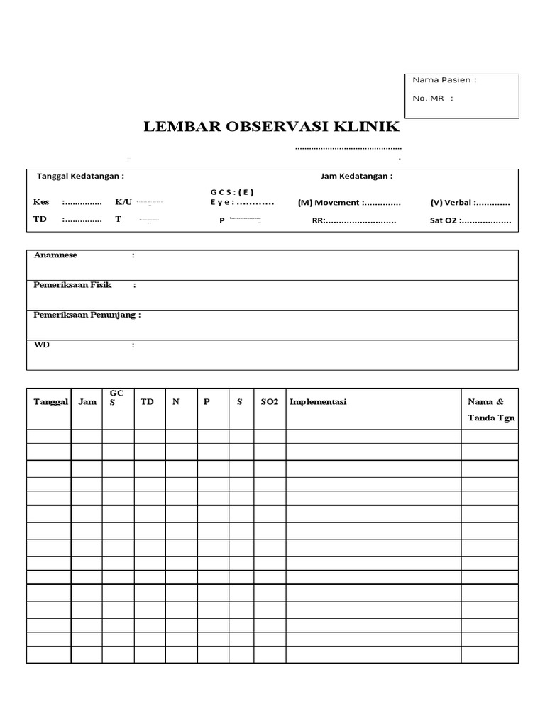 Lembar Observasi Klinik Intake Output Cairan | PDF