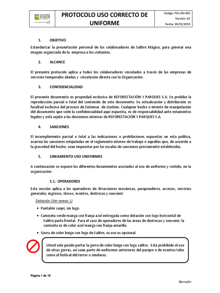 Protocolo de Uso Adecuado de Uniformes | PDF | Camisa | Color