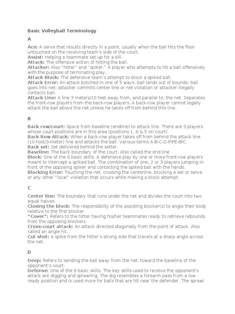 Terminologies in Volleyball | Download Free PDF | Volleyball | Ball Games