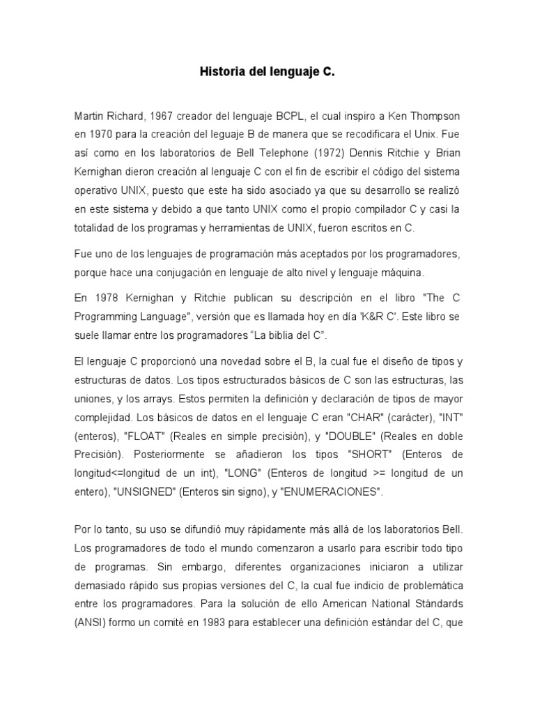 Historia Del Lenguaje C | PDF | Python (lenguaje de programación) | C ...