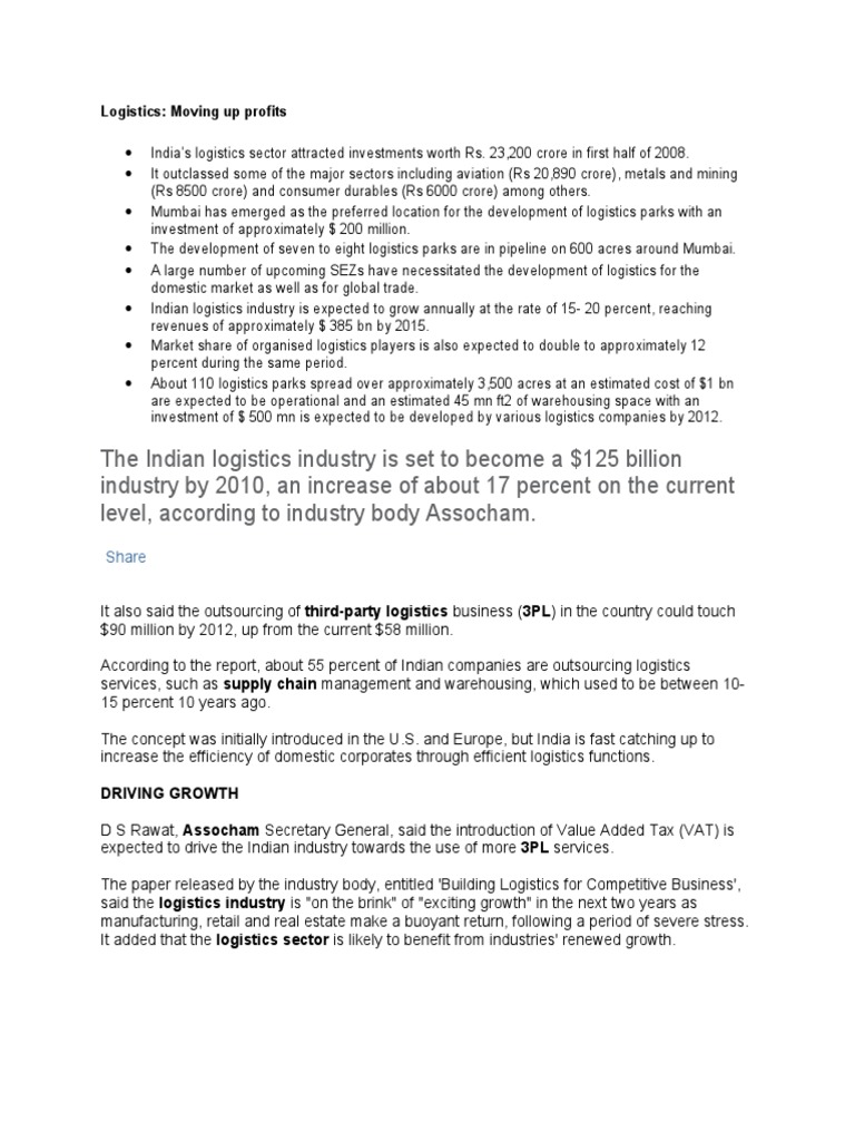 Logistics Moving Up Profit | PDF | Logistics | Economies