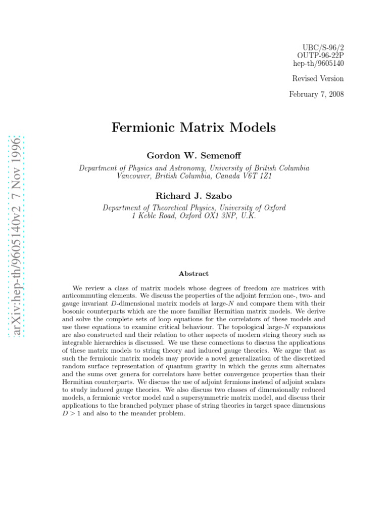 Review 3 Semenoff | PDF | String Theory | Matrix (Mathematics)