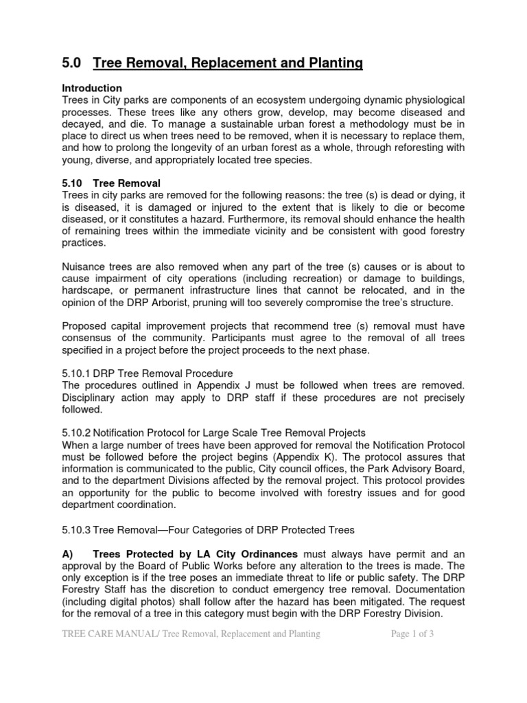 TREE CARE MANUAL/ Tree Removal, Replacement and Planting Page 1 of 3 ...