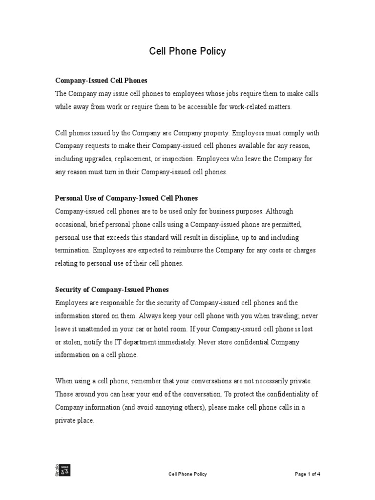 Cell Phone Policy: Company-Issued Cell Phones | PDF | Mobile Phones ...