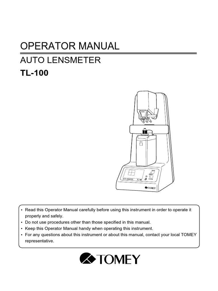 Tomey TL-100 Auto Lensmeter - User Manual | PDF | Contact Lens | Glasses
