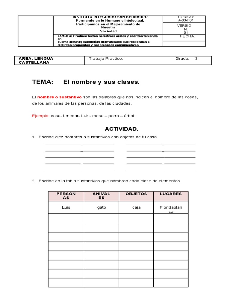 Clases de Nombres y Sustantivos | PDF | Sustantivo