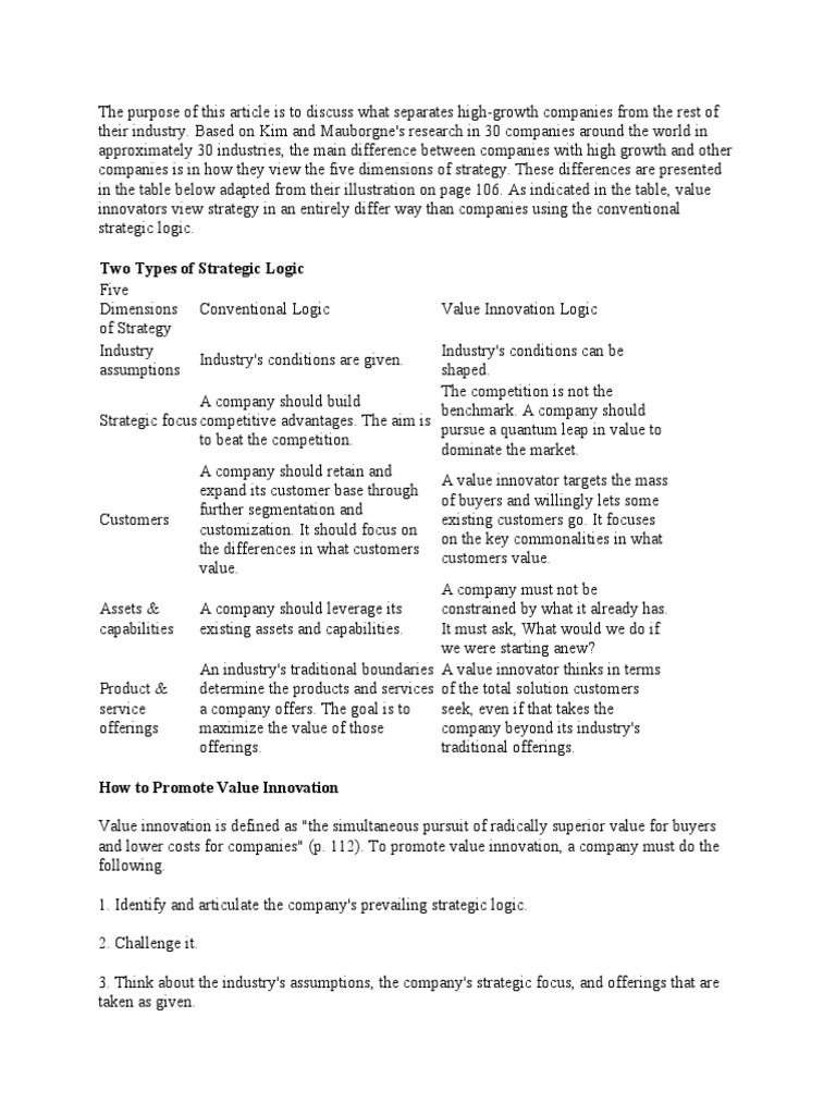 Two Types of Strategic Logic | PDF | Innovation | Competitive Advantage