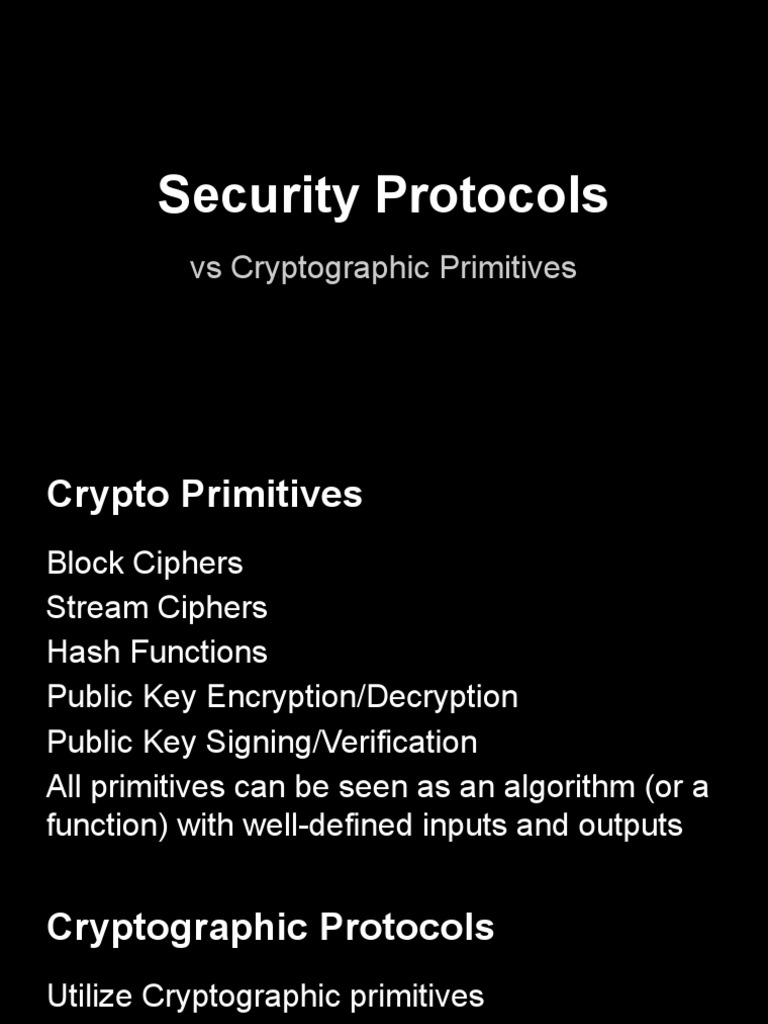 Security Protocols: Vs Cryptographic Primitives | PDF | Transport Layer Security | Cryptography