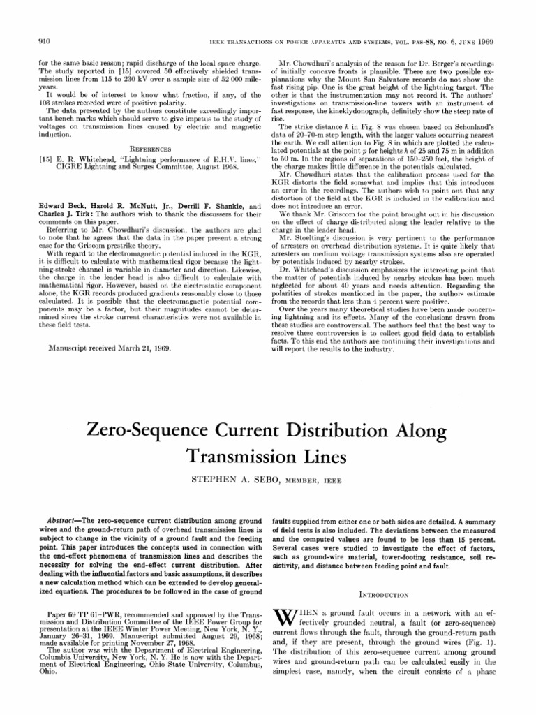 Zero-Sequence Current Distribution Along Transmission Lines | PDF ...