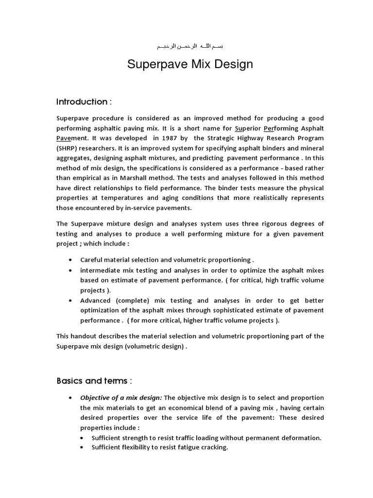 Superpave Mix Design: Objective of A Mix Design: The Objective Mix Design Is To Select and ...
