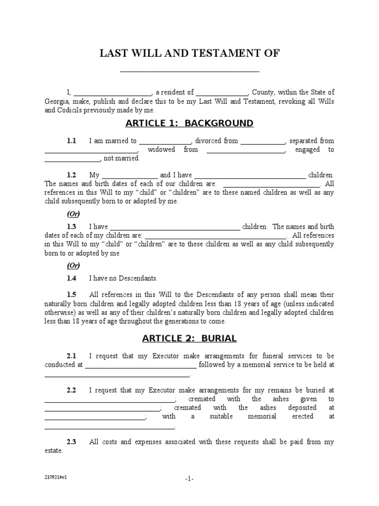 Master Will Form | PDF | Trust Law | Trustee