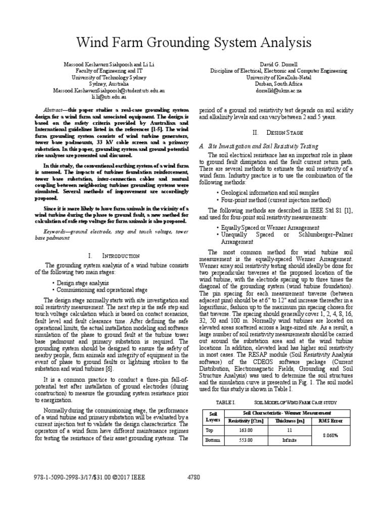 Wind Farm Grounding System Analysis Pdf Electrical Substation 5666