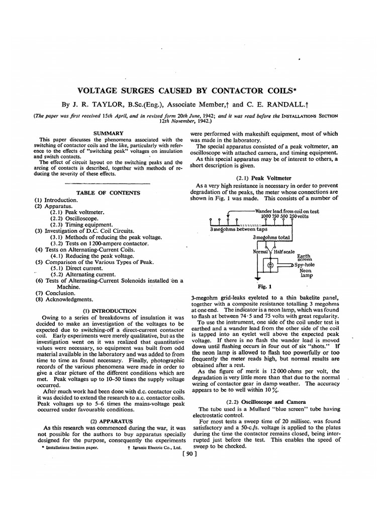 Voltage Surges Caused by Contactor Coils | PDF | Capacitor | Inductor