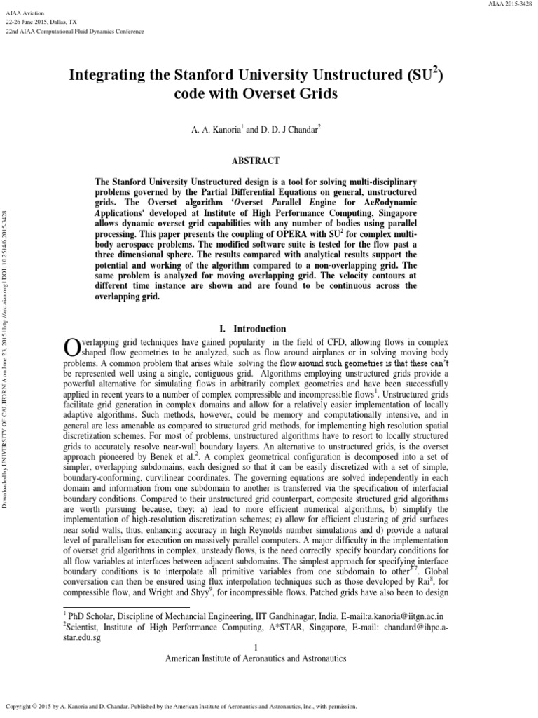 2015 Integrating The SU2 Code With Overset Grids (AIAA 2015-3428,16P) | PDF | Computational ...