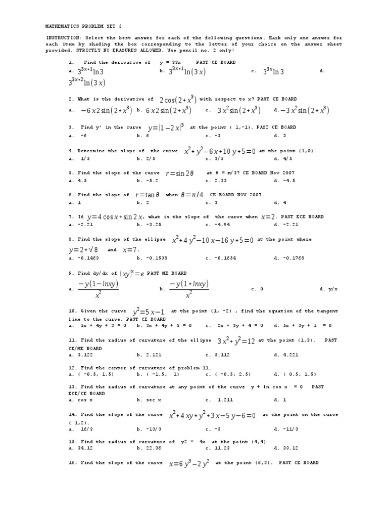 Mathematics Problem Set 5 | PDF | Area | Speed