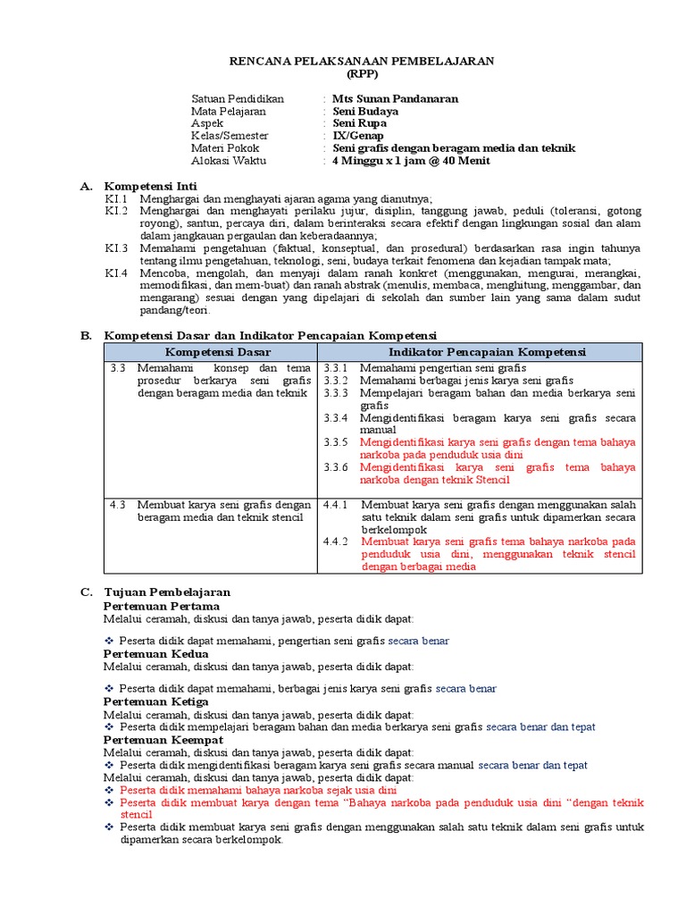 RPP Seni Budaya K9 K13 Seni Rupa - Websiteedukasi Oke | PDF