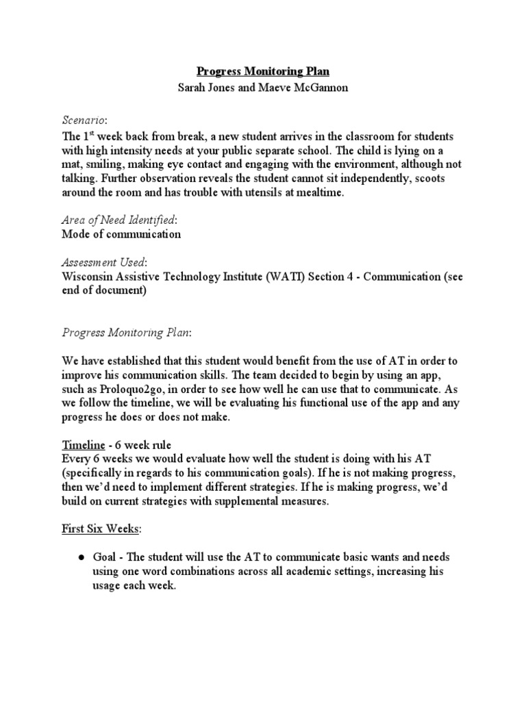 Progress Monitoring for AT Communication | PDF | Goal | Applied Psychology