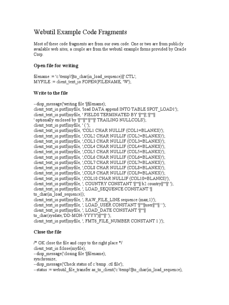 Webutil Example Code Fragments | PDF | Filename | Utility Software