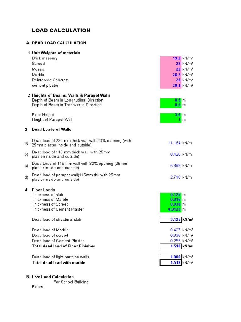 LOAD CALCULATION DEAD LIVE | PDF | Wall | Masonry