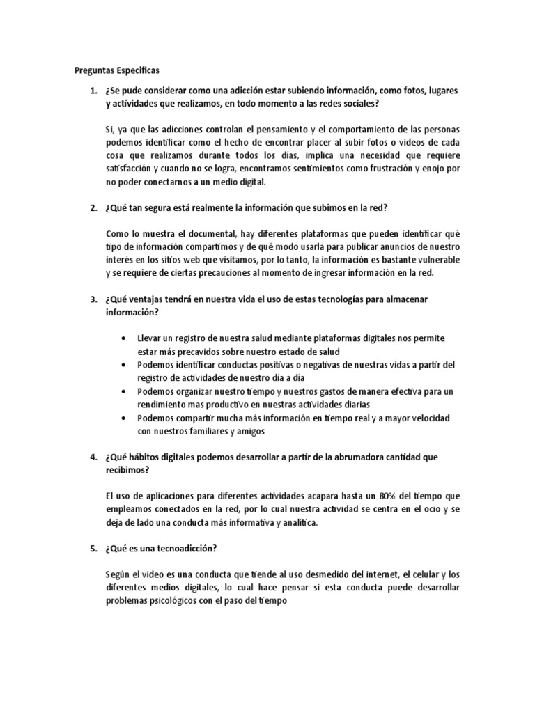 Preguntas Especificas | PDF | Información | Comportamiento