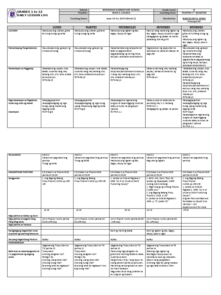 DLL - Filipino 2 - Q1 - W2 Final | PDF