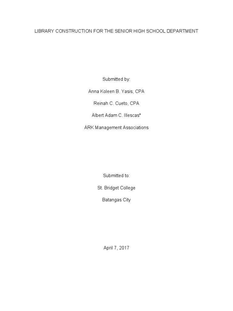Library Construction For The Senior High School Department | PDF ...