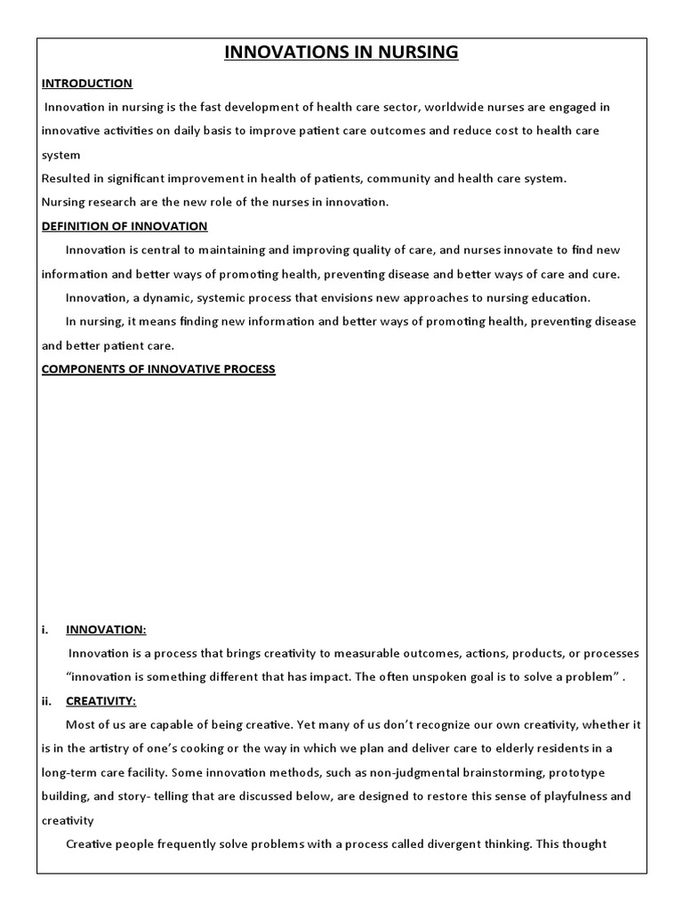 Innovations in Nursing | PDF | Nursing | Health Care