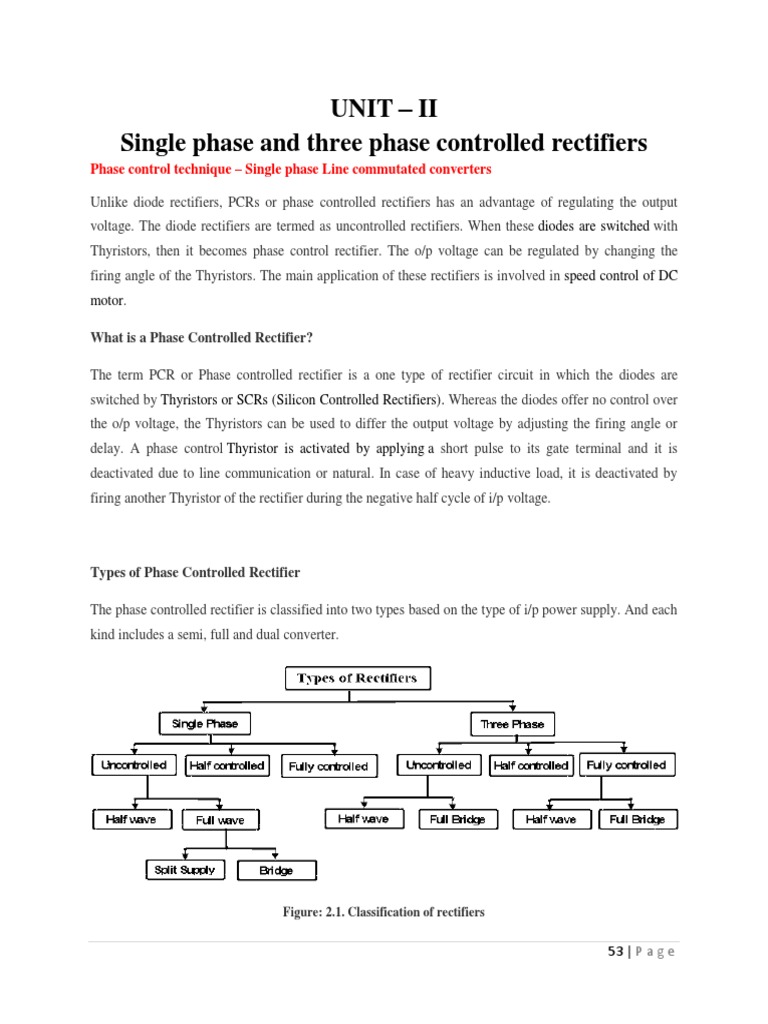 Unit - Ii Single Phase and Three Phase Controlled Rectifiers | PDF | Rectifier | Power Supply