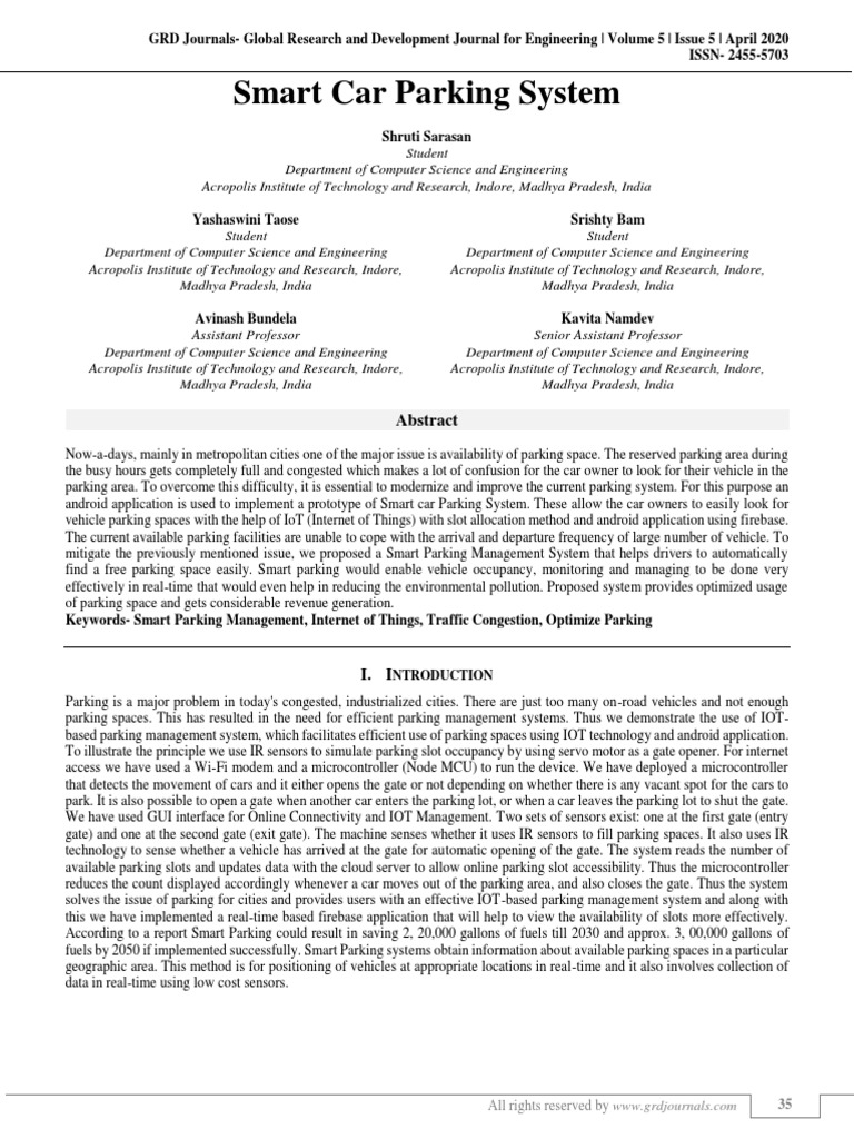 Smart Car Parking System | PDF | Parking | Internet Of Things