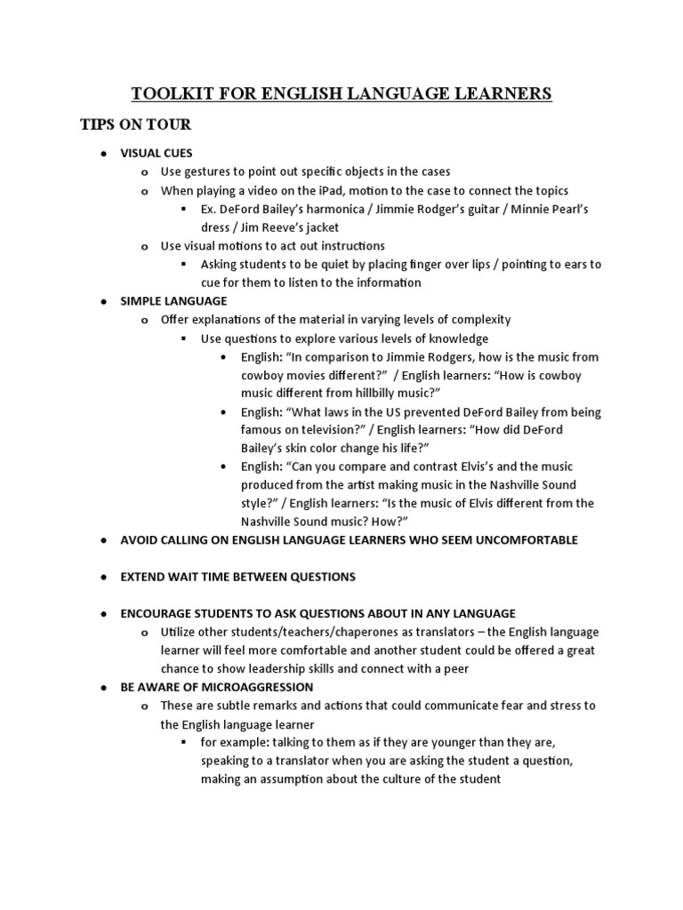 Toolkit For English Language Learners | PDF | English Language | Elvis ...