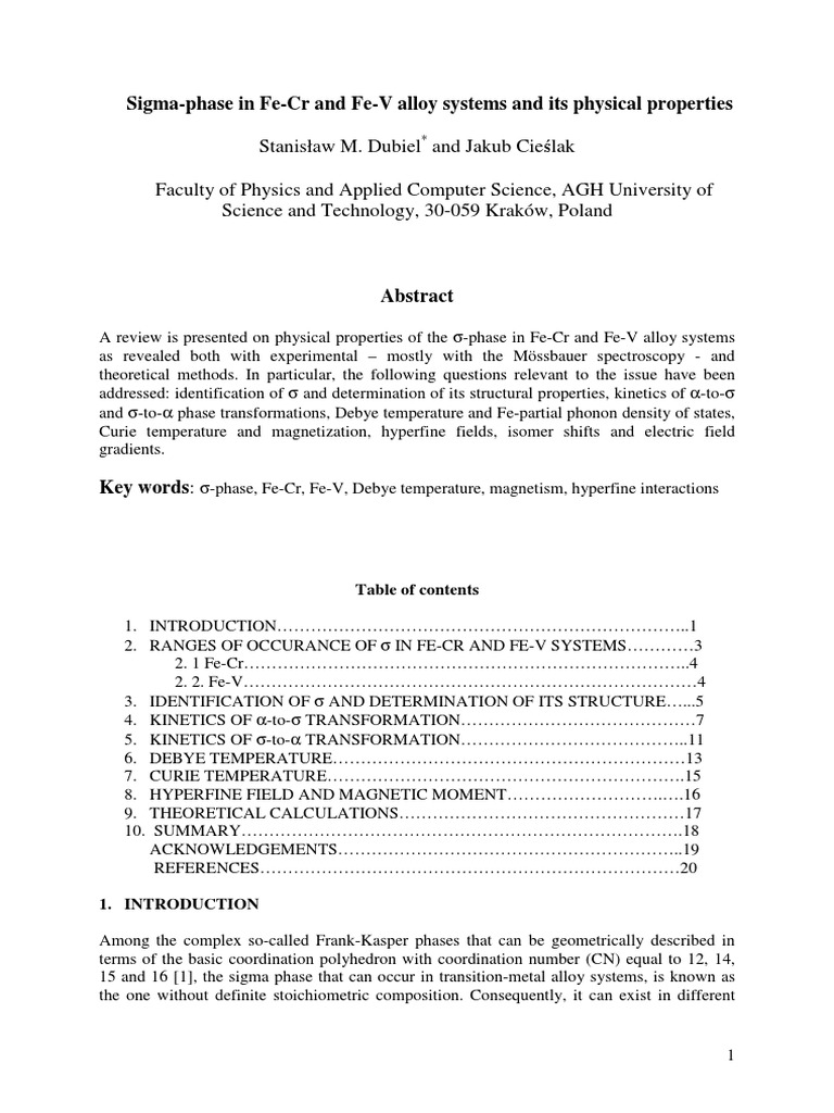 Sigma Phase Study PDF | PDF | Crystal Structure | X Ray Crystallography
