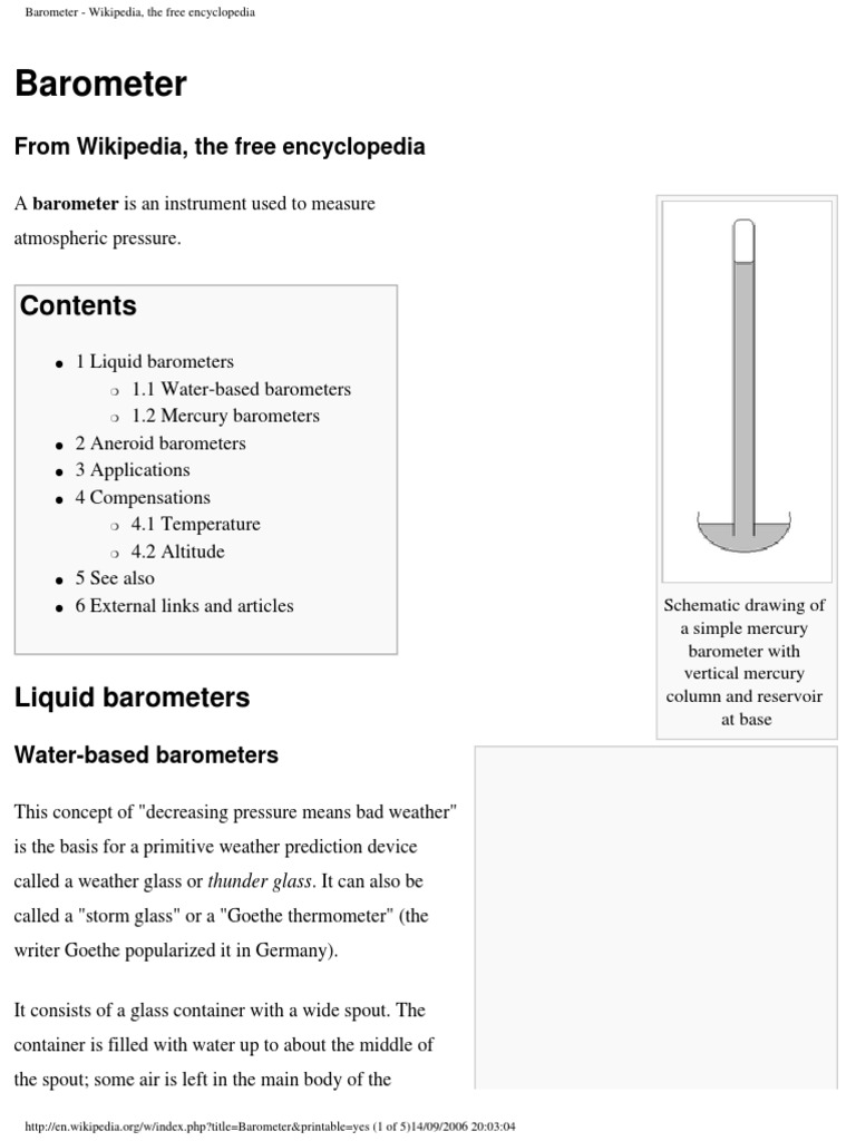 Barometer - Wikipedia, The Free Encyclopedia PDF | PDF | Transparent ...