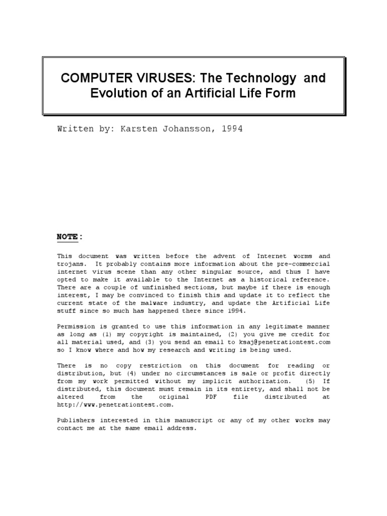 Computer Viruses The Technology and Evolution of An Artificial Life ...