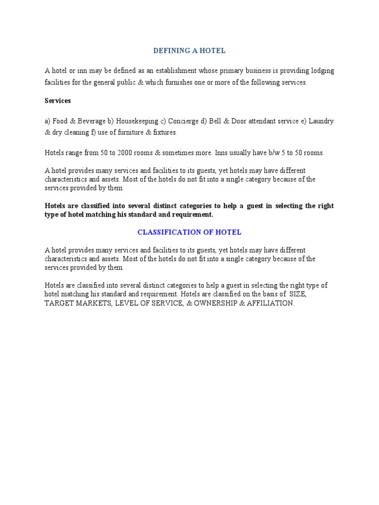 Classification of Hotels | PDF | Resort | Hotel