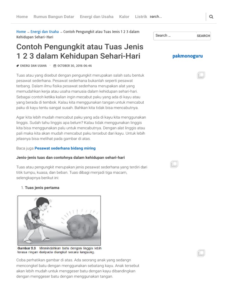 Contoh Pengungkit Atau Tuas Jenis 1 2 3 Dalam Kehidupan Sehari-Hari ...