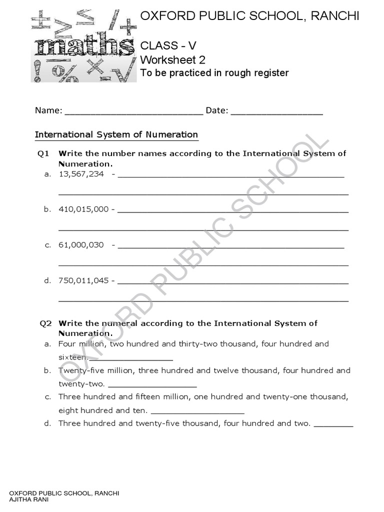 Worksheet - International System of Numeration | PDF | Teaching Mathematics