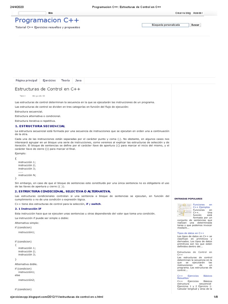 Programacion C++ - Estructuras de Control en C++ | PDF | C ++ | Flujo ...