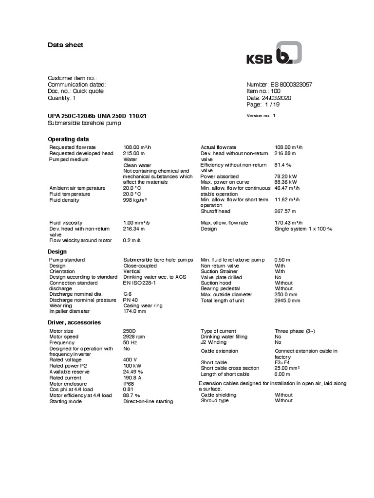 KSB Datasheet PDF | PDF | Bearing (Mechanical) | Pump