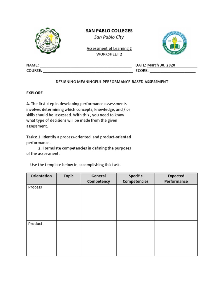 Educ 4b Worksheet 2 - Designing Meaningful Performance Based Assessment ...
