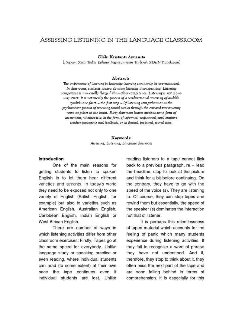 Assessing Listening in Language Classrooms | PDF | Educational ...