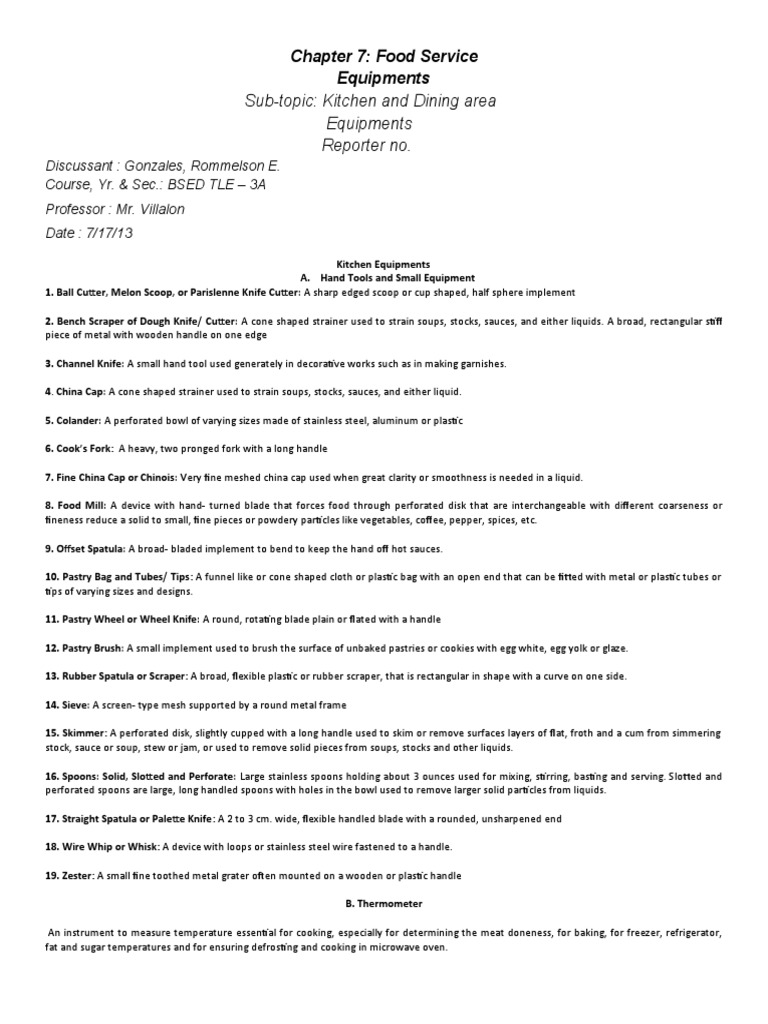 Chapter 7 Food Service Equipments - Kitchen and Dining Area Equipments ...